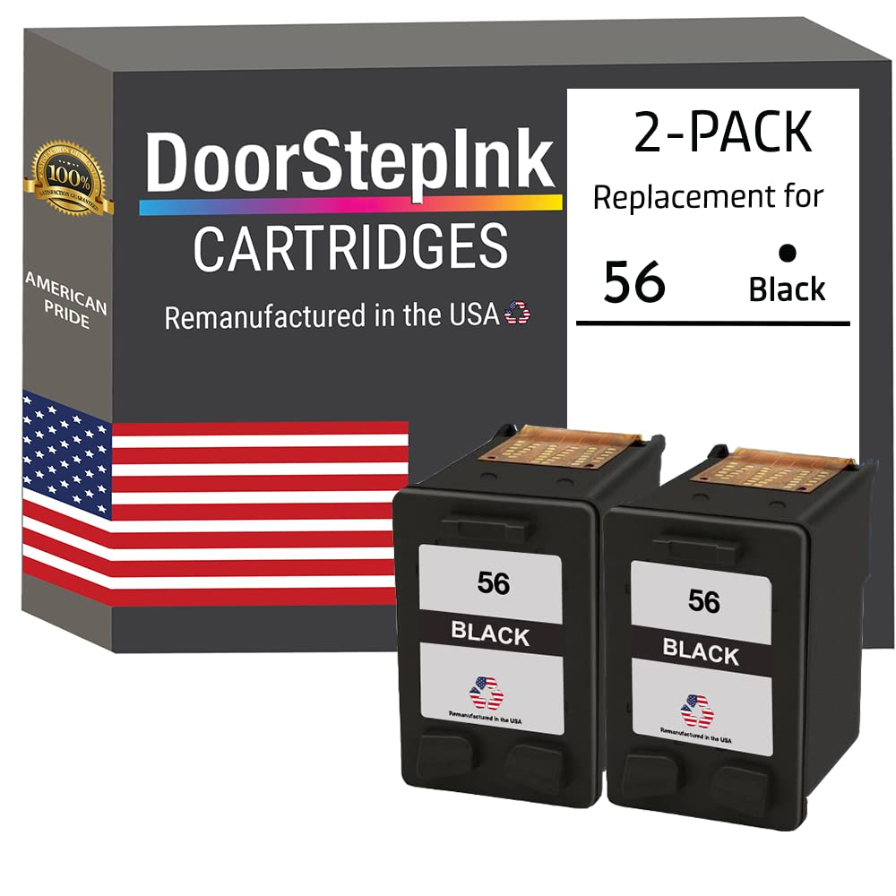 DoorStepInk Remanufactured Ink Cartridge Replacements for HP 56 (2 Black Cartridges) for Printers HP DeskJet 450cbi, 450ci, 450wbt, 5150, 5150w, 5160, 5550, 5650, 5650v, 5850, 5850w