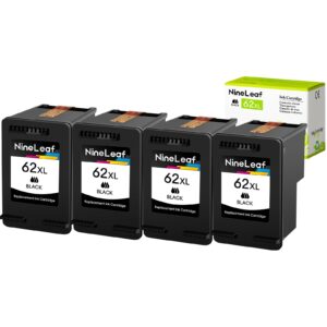 nineleaf remanufactured ink cartridge replacement for hp 62xl 62 xl use in envy 5540 5640 5660 7644 7645 officejet 5740 8040 officejet 200 250 series inkjet printer（4 pack black