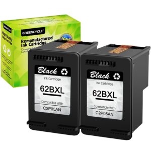 greencycle remanufactured ink cartridge replacement for hp 62xl 62 xl c2p05an compatible for envy 5540 5640 5660 7644 7645 officejet 5740 8040 officejet 200 250 series printer (black, 2 pack)