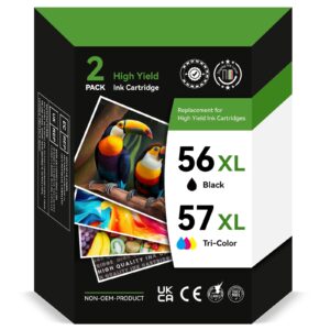 ckmy compatible ink cartridge replacement for hp 56 57, tri-color, black, 2 pack