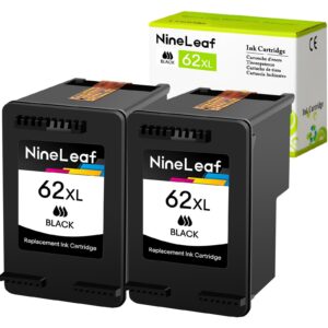 nineleaf remanufactured ink cartridge replacement for hp 62xl 62 xl use in envy 5540 5640 5660 7644 7645 officejet 5740 8040 officejet 200 250 series inkjet printer（2 pack black