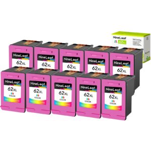 nineleaf remanufactured ink cartridge replacement for hp 62xl 62 xl use in envy 5540 5640 5660 7644 7645 officejet 5740 8040 officejet 200 250 series inkjet printer（10 pack tri-color