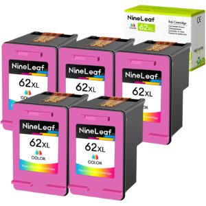 nineleaf remanufactured ink cartridge replacement for hp 62xl 62 xl use in envy 5540 5640 5660 7644 7645 officejet 5740 8040 officejet 200 250 series inkjet printer（5 pack tri-color