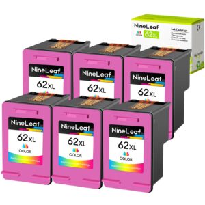 nineleaf remanufactured ink cartridge replacement for hp 62xl 62 xl use in envy 5540 5640 5660 7644 7645 officejet 5740 8040 officejet 200 250 series inkjet printer（6 pack tri-color