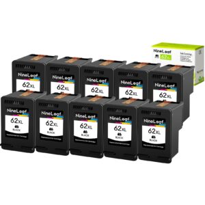 nineleaf remanufactured ink cartridge replacement for hp 62xl 62 xl use in envy 5540 5640 5660 7644 7645 officejet 5740 8040 officejet 200 250 series inkjet printer（10 pack black