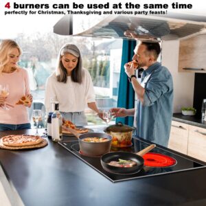 Karinear 4 Burners Electric Cooktop 24 Inch, 220-240v Built-in Electric Ceramic Cooktop with Glass Protection Metal Frame, Expandable Burners, Slider-Touch Control, Multi-function Elecric Stovetop