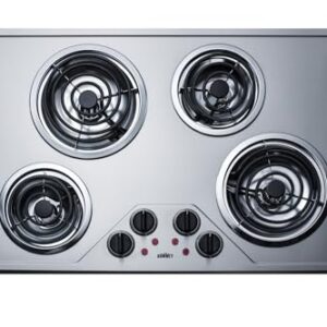 Summit CR430SS 30-inch Wide 230V 4-Burner Coil Electric Cooktop, Stainless-Steel Surface, Easy to Clean, Four Coil Burners Total 6000 Watts, Push-to-turn Solid Knobs, with Indicator Lights