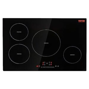 vevor electric cooktop, 4 burners, 30'' induction stove top, built-in magnetic cooktop 7500w, 9 heating level multifunctional burner, led touch screen w/child lock & over-temperature protection