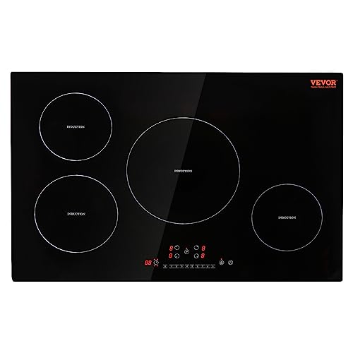 VEVOR Electric Cooktop, 4 Burners, 30'' Induction Stove Top, Built-in Magnetic Cooktop 7500W, 9 Heating Level Multifunctional Burner, LED Touch Screen w/Child Lock & Over-Temperature Protection