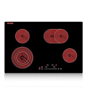 vevor electric stove top 30 inch,4 burners electric cooktop,9 power levels & sensor touch control,easy to clean ceramic glass surface,child safety lock,240v