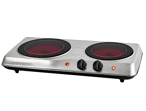 OVENTE Countertop Infrared Double Burner, 1700W Electric Hot Plate and Portable Stove with 7.75" and 6.75" Ceramic Glass Cooktop, 5 Level Temperature Setting and Easy to Clean Base, Silver BGI102S