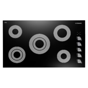 cosmo cos-365ecc electric ceramic glass cooktop with 4 burners, dual zone element, hot surface indicator light and control knobs, 36 inches, black