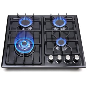 forimo gas cooktop 22inch，built in gas cooktop 4 burners stainless steel stove with ng/lpg conversion kit thermocouple protection and easy to clean