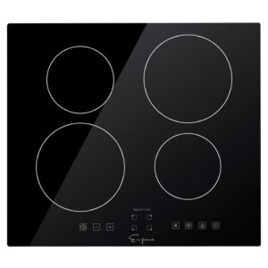 empava 24" stove power boost vitro ceramic black electric induction cooktop with 4 booster burners smooth surface tempered glass, 24 inch