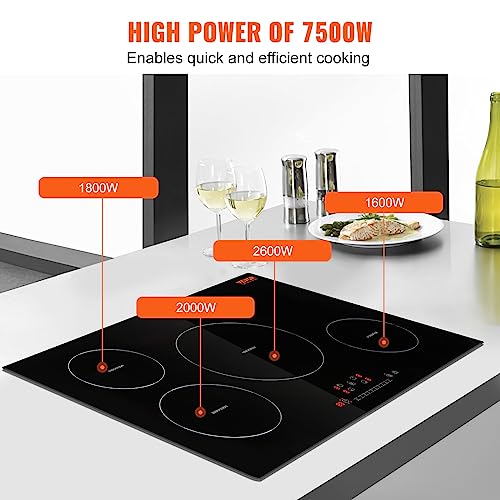 VEVOR Built-in Induction Electric Stove Top 30 Inch,4 Burners Electric Cooktop,9 Power Levels & Sensor Touch Control,Easy to Clean Ceramic Glass Surface,Child Safety Lock,240V