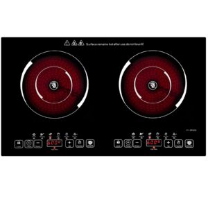 24 inch 2 burners electric cooktop 110v ceramic electric stove with 2 cooktops 2000w ajustable portable electric cooktop for cooking(2 burner countertop round)