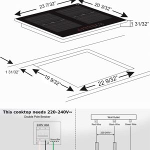 K&H SIGNATURE SERIES 4 Burner 24 Inch Built-in Induction FLEX Electric Stove Top Ceramic Cooktop SLIDER Touch Control 240V 6800W IN24-6004FLX