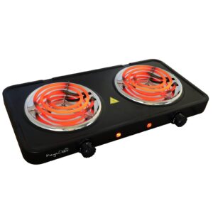 megachef electric easily portable ultra lightweight dual coil burner cooktop buffet range in matte black