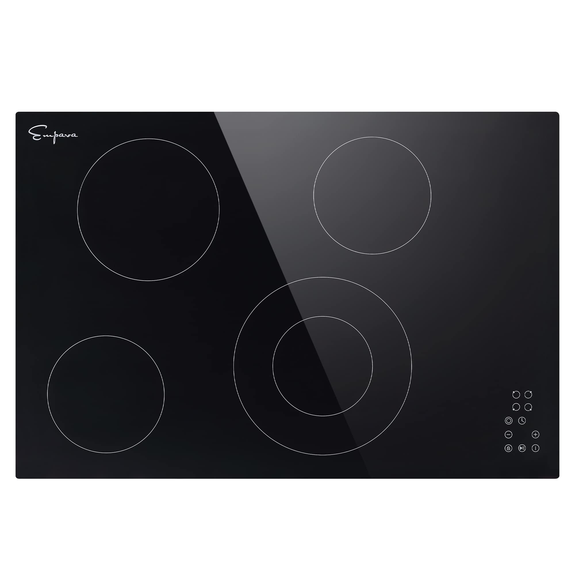 Empava Electric Stove 4 Burners Built in Radiant Cooktop including Dual Zone Element, All Kinds of Cookware, ETL Certified,240V Hard Wired, No Plug, 30 in, Black