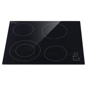 empava electric stove etl certified, radiant cooktop 4 burners including dual zone element, 1-99 min timer, kid safety lock, 9 heating levels, black glass surface, all kinds of cookware,24 inch, 24in