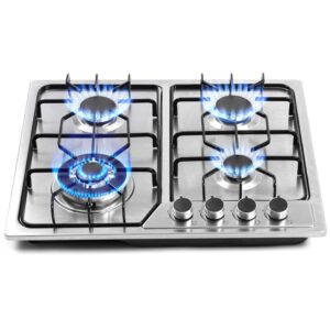 22″x20″ built in gas cooktop 4 burners stainless steel stove with ng/lpg conversion kit thermocouple protection and easy to clean (20wx22l)