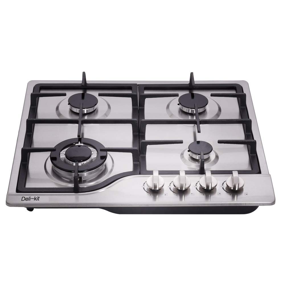 Deli-kit® 24 inch LPG/NG Gas Cooktop Dual Fuel Sealed 4 Burners Stainless Steel Gas Cooktop 4 Burners Drop-In Gas Hob DK245-A02 Gas Cooker