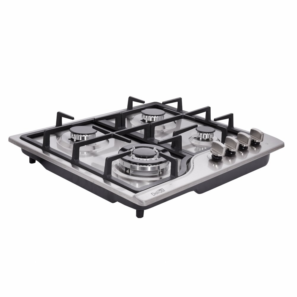 Deli-kit® 24 inch LPG/NG Gas Cooktop Dual Fuel Sealed 4 Burners Stainless Steel Gas Cooktop 4 Burners Drop-In Gas Hob DK245-A02 Gas Cooker