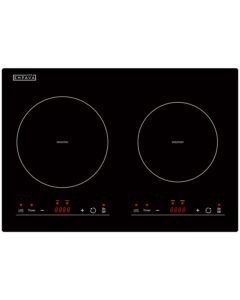 empava electric stove induction cooktop horizontal with 2 burners in black vitro ceramic smooth surface glass 120v, 12 inch