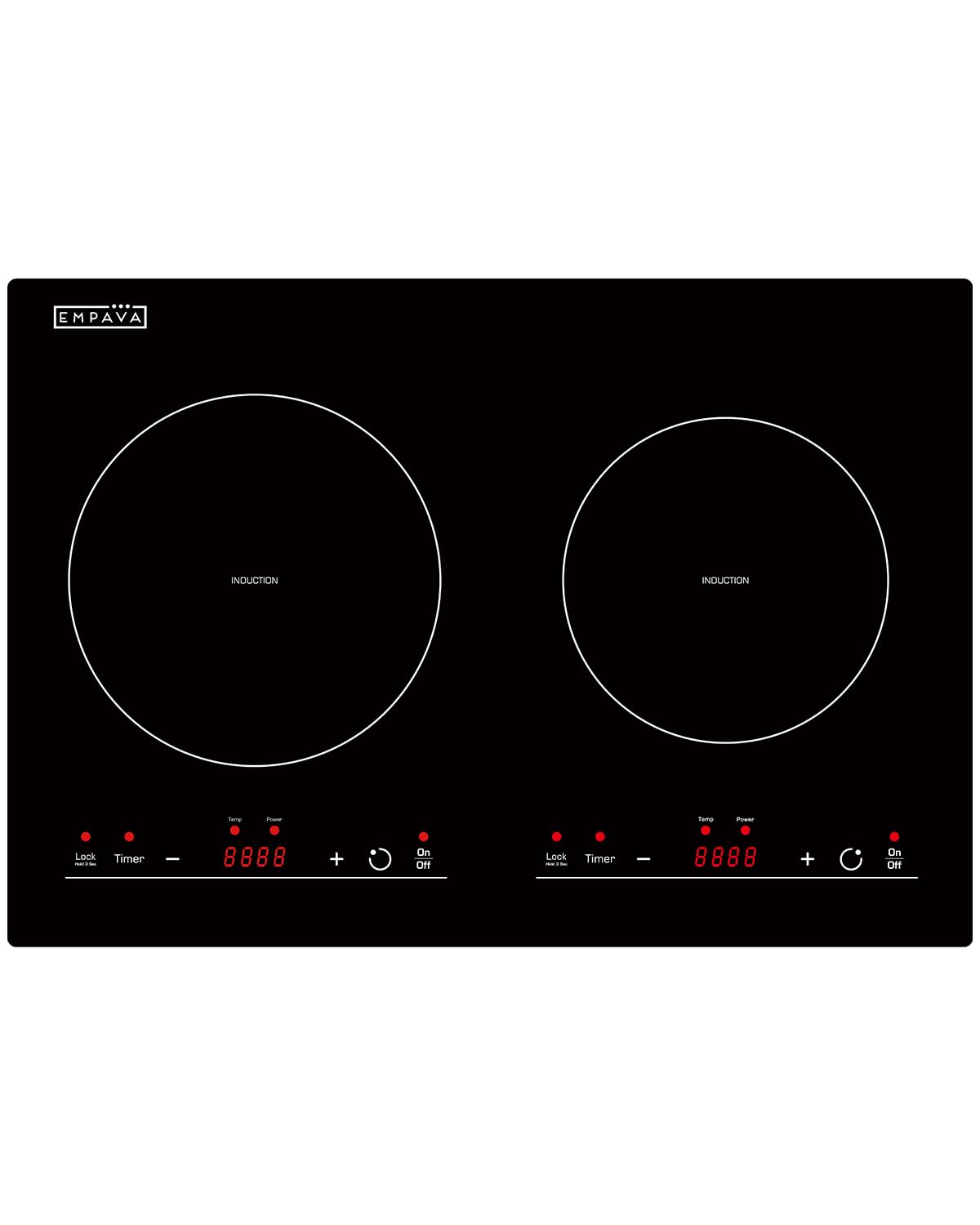 Empava Electric Stove Induction Cooktop Horizontal with 2 Burners in Black Vitro Ceramic Smooth Surface Glass 120V, 12 Inch