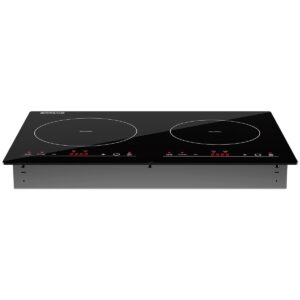 Empava Electric Stove Induction Cooktop Horizontal with 2 Burners in Black Vitro Ceramic Smooth Surface Glass 120V, 12 Inch