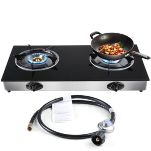 propane gas cooktop 2 burners stove portable gas stove tempered glass double auto ignition camping burner lpg for rv, apartments, outdoor