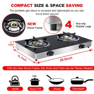 Propane Gas Cooktop 2 Burners Stove portable gas stove Tempered Glass Double Auto Ignition Camping Burner LPG for RV, Apartments, Outdoor