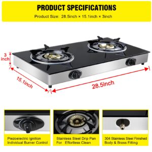 Propane Gas Cooktop 2 Burners Stove portable gas stove Tempered Glass Double Auto Ignition Camping Burner LPG for RV, Apartments, Outdoor