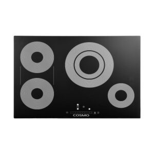 cosmo cos-304tbecc electric ceramic glass cooktop with 4 burners, dual zone element, hot surface indicator light, 30 inch touch controls, black