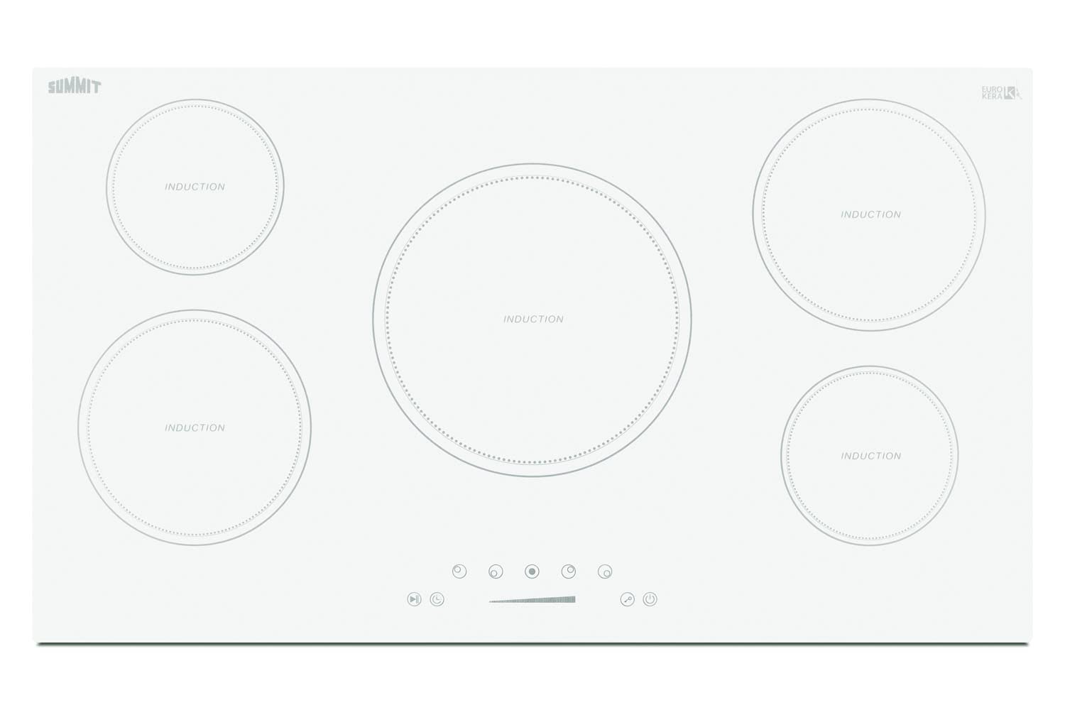 Summit SINC5B36W 36-inch 5 burner Digital Electric Induction Cooktop, White Ceramic Glass, 208V-240V, 9300W, Child lock, Energy Efficient, Timer, Easy to Clean