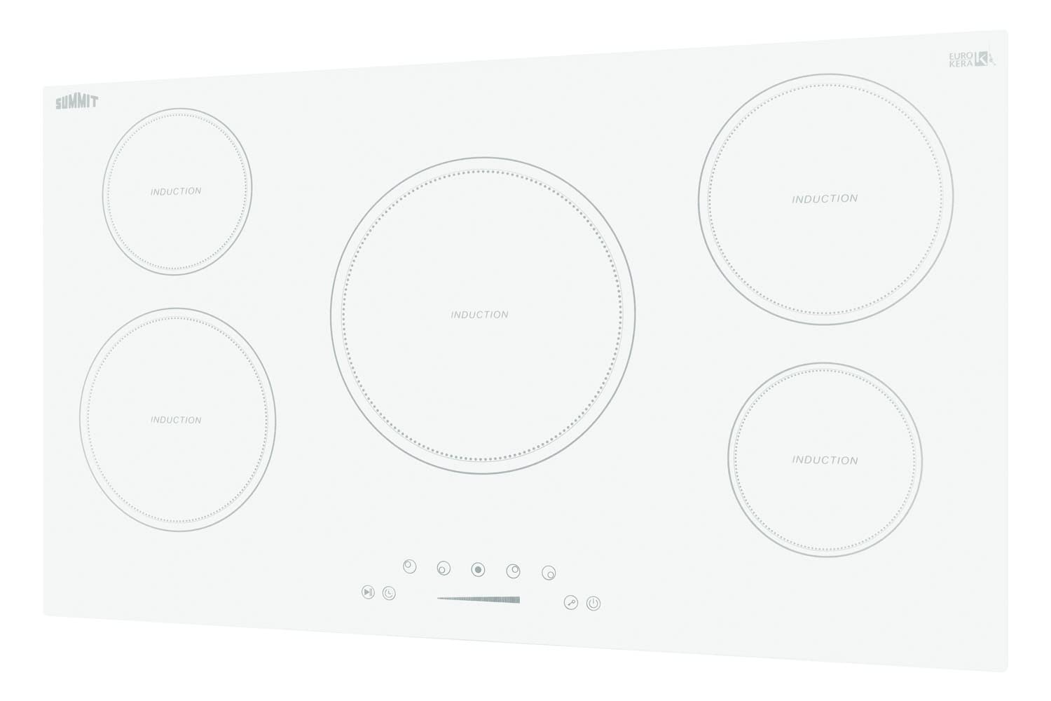 Summit SINC5B36W 36-inch 5 burner Digital Electric Induction Cooktop, White Ceramic Glass, 208V-240V, 9300W, Child lock, Energy Efficient, Timer, Easy to Clean