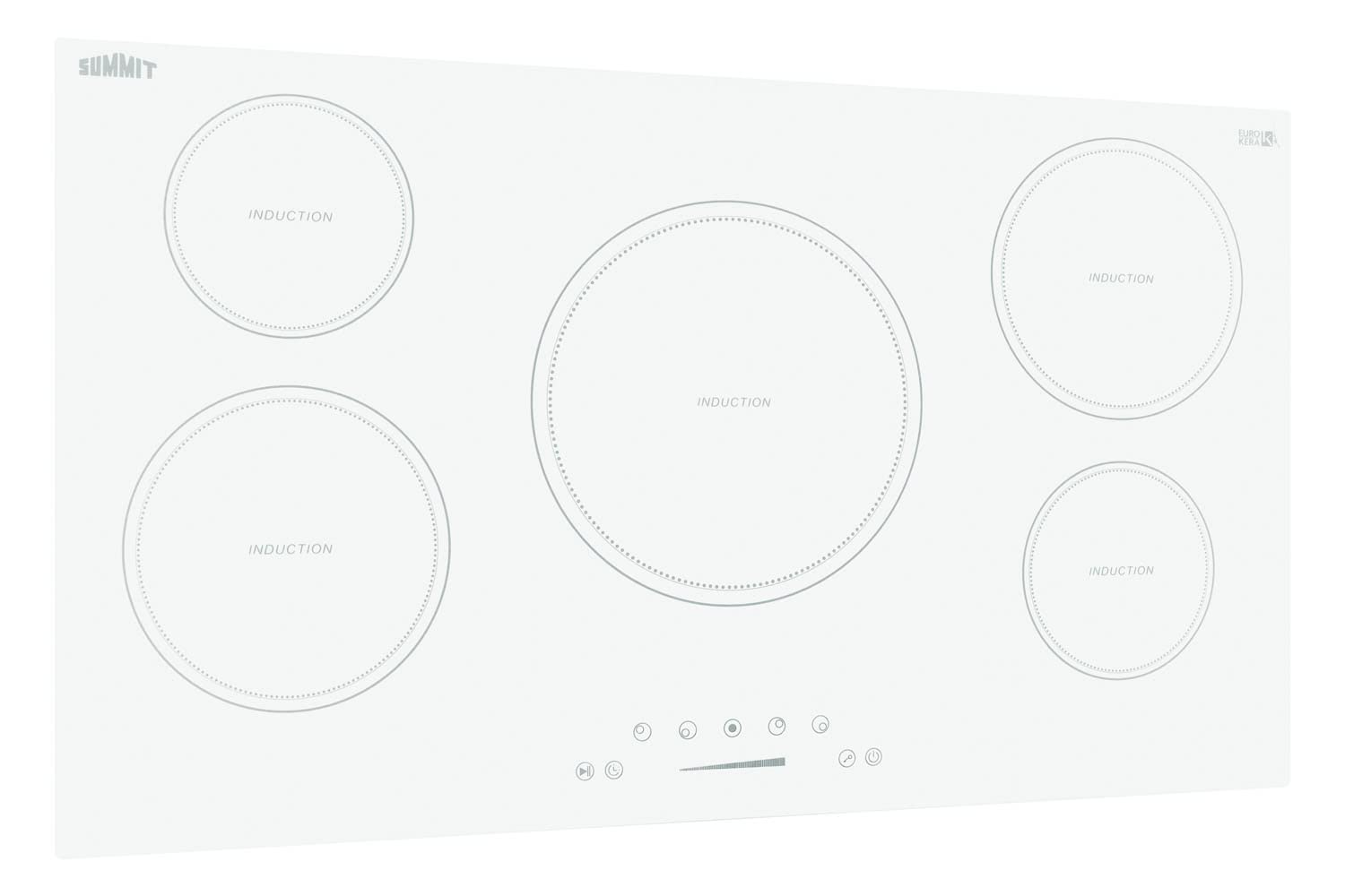 Summit SINC5B36W 36-inch 5 burner Digital Electric Induction Cooktop, White Ceramic Glass, 208V-240V, 9300W, Child lock, Energy Efficient, Timer, Easy to Clean