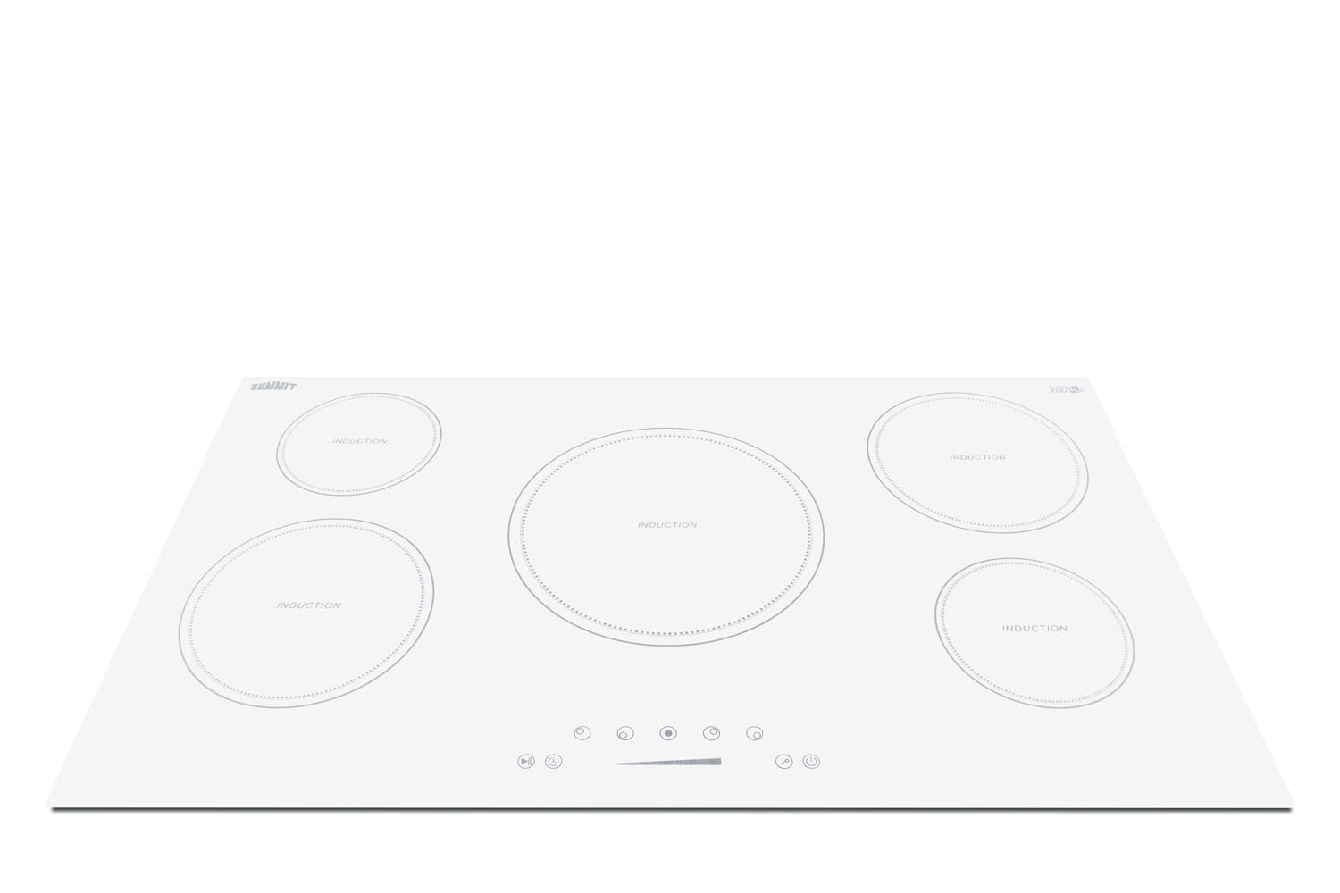 Summit SINC5B36W 36-inch 5 burner Digital Electric Induction Cooktop, White Ceramic Glass, 208V-240V, 9300W, Child lock, Energy Efficient, Timer, Easy to Clean