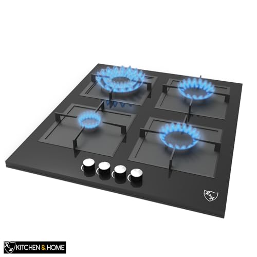 K&H 4 Burner 24 Inch Built-in LPG/Propane Gas Stove Top Glass Surface Cast Iron Cooktop UL/ETL Certified 4-GCW-LPG