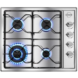 4 burner gas stove gas cooktop 24 inch, stainless steel built-in gas hob for lpg/ng dual fuel, natural gas/propane cooktop with flame-out protection for kitchen apartmen, easy to clean, 110v