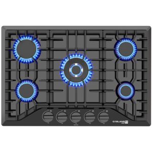 gas cooktop 30 inch, gasland chef pro gh2305ef 5 burner gas stove, built-in ng/lpg convertible gas cooktops, gas countertop plug-in with thermocouple protection, black