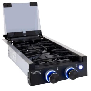 recpro rv built in gas cooktop | 2 burner or 3 burner | rv cooktop stove | 6,500 and 8,000 btu burners | cover included (black, 2-burner)