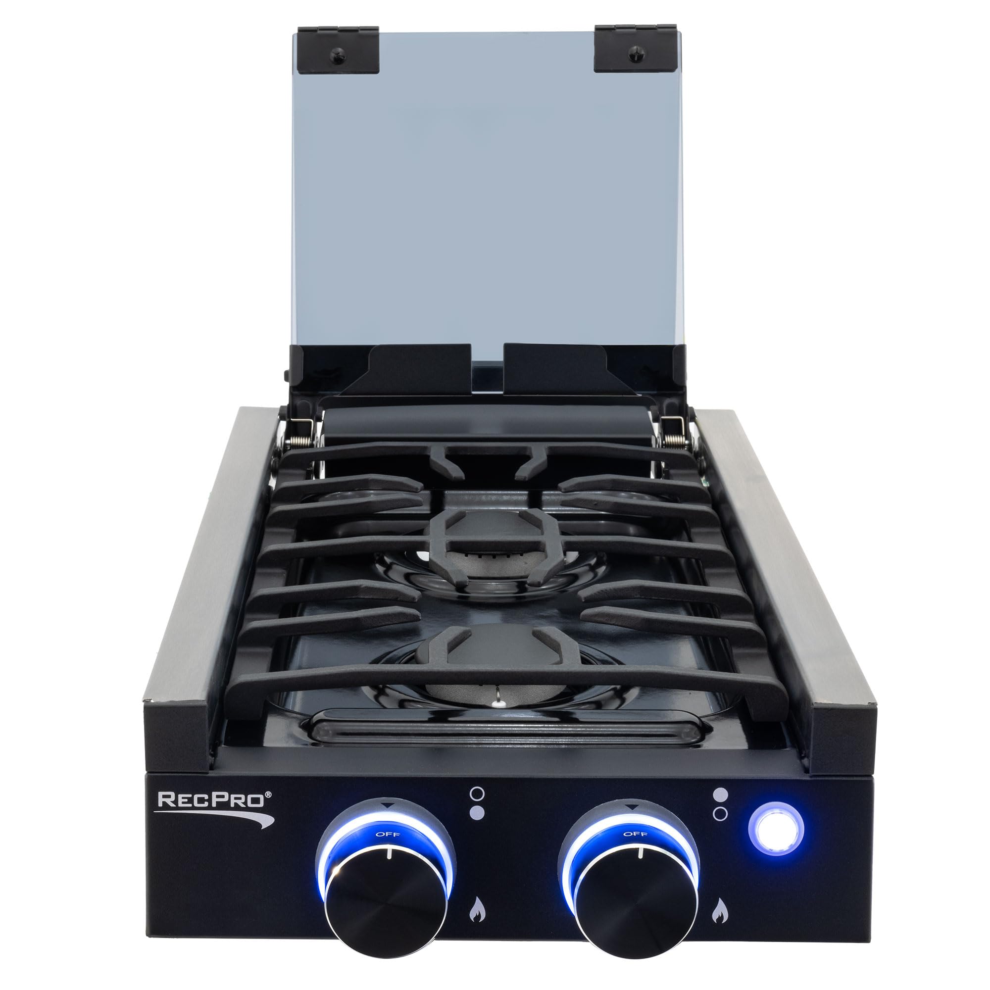 RecPro RV Built In Gas Cooktop | 2 Burner or 3 Burner | RV Cooktop Stove | 6,500 and 8,000 BTU Burners | Cover Included (Black, 2-Burner)