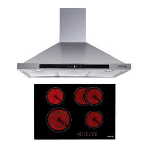 gasland chef ch77bf 240v 30" 4 burner electric ceramic cooktop kitchen package, comes with pr36ss 36" wall mount range hood