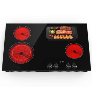 qtyancy electric cooktop, 30 inch built-in electric smoothtop with 4 elements, touch & knob control, 9 heating levels, child lock, timer, hot surface indicator, 6800w electric stove top hot plate