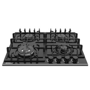 empava 24" gas cooktop in black tempered glass with 4 burners 24xgc28