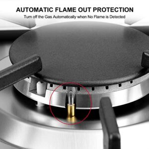 thermomate 36 Inch Gas Cooktop, Built In Gas Rangetop with High Efficiency Burners, NG/LPG Convertible Stainless Steel Gas Stove Top with Thermocouple Protection, 120V AC