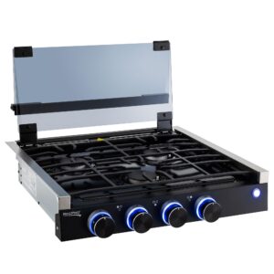 recpro rv built in gas cooktop | 2 burner or 3 burner | rv cooktop stove | 6,500 and 8,000 btu burners | cover included (black, 3-burner)