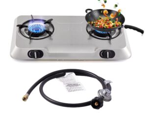 propane gas cooktop 2 burner gas stove portable stainless steel stove auto ignition camping dual lpg for rv, apartment, outdoor