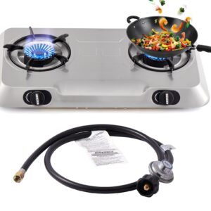 Propane Gas Cooktop 2 Burner Gas Stove Portable Stainless Steel Stove Auto Ignition Camping Dual LPG for RV, Apartment, Outdoor